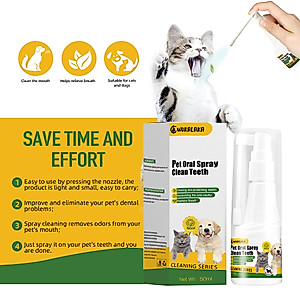 WUKALAKA Dog Breath Freshener, TeethCleaning Spray for Dogs & Cats, Pet Oral Spray Clean Teeth, Dog Dental Care Teeth Cleaning Spray, Remove & Fight Bad Breath Caused by Tartar for Dogs & Cats