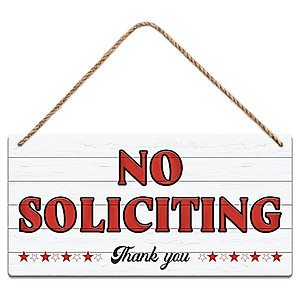 SCAZOMV No Soliciting Thank You Wood Sign Decor Funny Rustic Wood Front Door Sign Vintage Wall Hanging Plaque Porch Yard Home Farmhouse Decor 10''x 5''