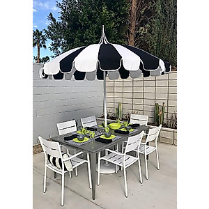 California Umbrella 8.5' Rd. Pagoda Market Umbrella, Silver Pole, 100% Acrylic Black and White Pacifica Fabric