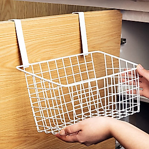 JIEQIJIAJU Over Cabinet Door Organizer for Cutting Boards, Steel Wire Kitchen Cabinet Organizer Holder Wall Door Hanging Storage Basket for Kitchen, Bathroom, Pantry, Under Sink Organization, (White)