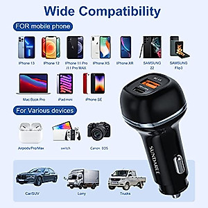 USB C Car Charger Adapter,SUNDAREE 51W Car Charger Fast Charging, PD PPS QC3.0 Fast USB Car Charger Adapter Compatible with iPhone 14 13 12 Pro Max XS, Samsung S22/21/10, Note20/10