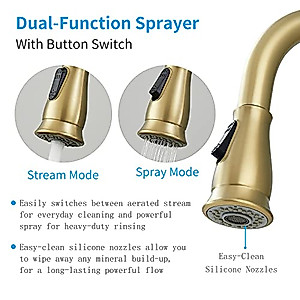 peskoe Gold Kitchen Faucet with Pull Down Sprayer Brushed Gold Kitchen Sink Faucets High Arc Single Handle Modern 2 Function Tall Faucet 360 Degree Swivel Spout