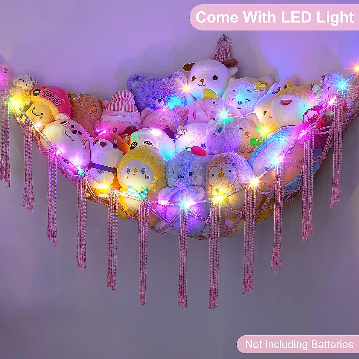 Unicorn Castle Stuffed Animals Hammock Net Toy Storage Organizer Stuffed Animals Storage Toy Holder Boho Macrame Hanging for Nursery Kids Girls Room Decor