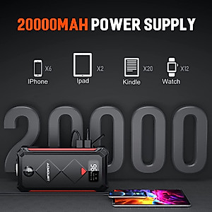 Acmount P100 Car Jump Starter, 3000A Peak Lithium Jump Starter Battery Pack for Up to 10.0L Gas or 8.0L Diesel Engine, Safe 12V Portable Battery Starter Power Pack with LED Screen & LED Light