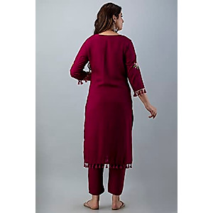 JG Women's Ethnic Wear Collection Rayon Straight Embridered Kurti & Pant Set With Dupatta Readymade Salwar Suit For Women Casual Wear(Maroon-X-Large Size)