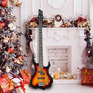 GLARRY Electric Bass Guitar 4 Strings Buring Fire Style Full Size for Beginner Right Hand with Bag, Strap and Accessories (Sunset)