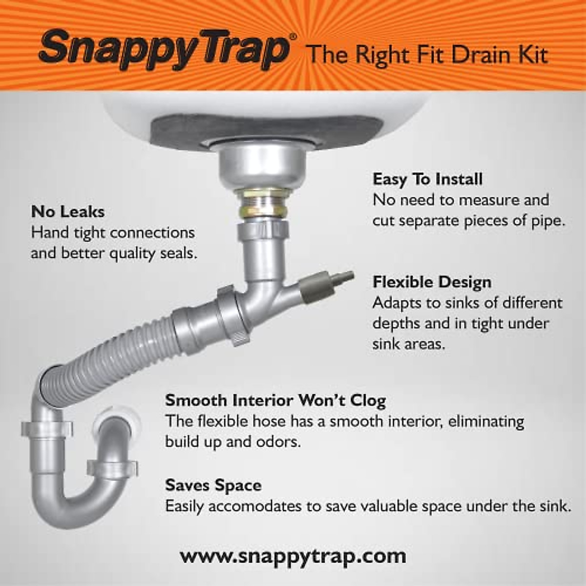 Snappy Trap 1 1/2" Drain Kit for Single Kitchen Sinks, Bar Sinks and Laundry Sinks