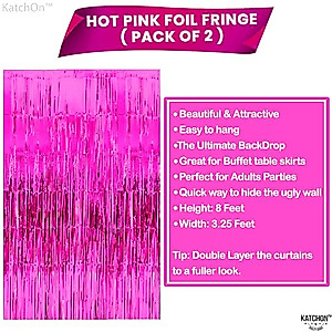 KatchOn, XtraLarge Hot Pink Fringe Backdrop - 3.2x8 Feet, Pack of 2 | Hot Pink Streamer Backdrop for Hot Pink Birthday Decorations | Hot Pink Backdrop, Pink Party Decorations, Hot Pink Tinsel Backdrop