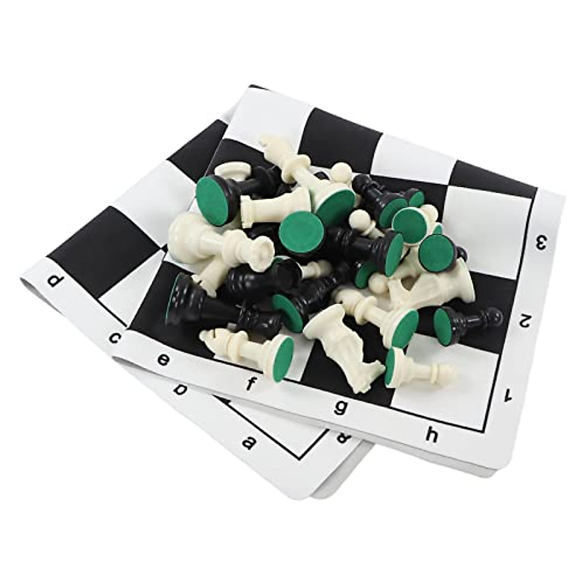 DAUERHAFT International Chess Set, 32Pcs Chess Pieces Portable PU Leather Chessboard Chess Set with Storage Bag, 75x29mm King Size Non Slip Bottom Board Game Set, for Outdoor Camping