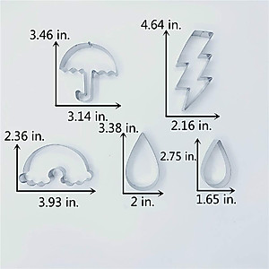 LILIAO Weather Rainy Day Cookie Cutter Set - 5 Piece - Flash, Rainbow, Umbrella, Raindrops Large and Small Size - Stainless Steel