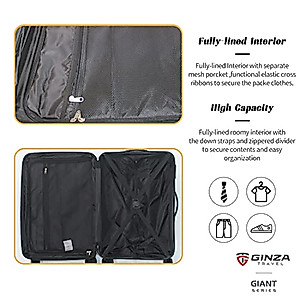 GinzaTravel Luggage Sets 3-Piece Expandable Suitcases with 4 Wheels PC+ABS Durable Hardside Luggage sets TSA lock(Gray, 3-Piece Set(20"/24"/28"))