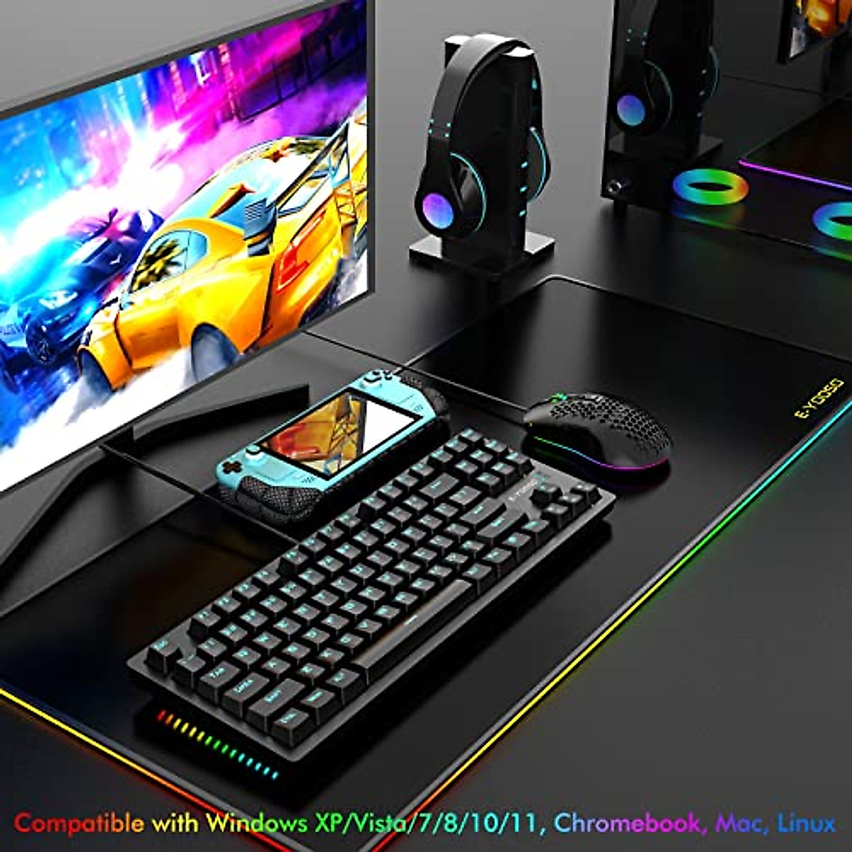 Mechanical Keyboard and Mouse, E-YOOSO Z-737 Wired Gaming Keyboard and Mouse with OUTEMU Blue Switches, 8000 DPI Honeycomb Mouse with Mouse Pad, Blue Backlit & RGB Sidelight 87 Keys Keyboard for PC