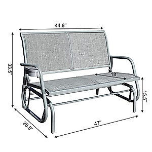 GOLDSUN Swing Glider Chair 2 People Outdoor & Indoor Swing Lounge Glider Chair Cozy Patio Bench for Patio, Backyard, Poolside, Lawn Steel Rocking Garden Loveseat-Grey