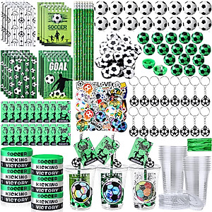 Colarr 195 Pcs Soccer Birthday Gifts Party Favors Gift Cups Pencils Mini Book Keychains Wristbands Stickers Thank You Cards Eraser Sharpener Mini Ball for Basketball Football Soccer Party
