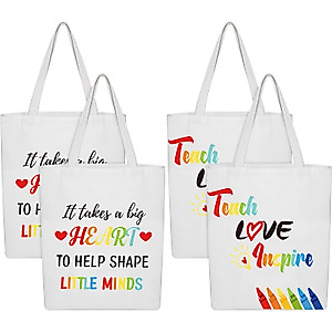 4 Pcs Teacher Appreciation Gift Teacher Canvas Tote Bag (Vivid Style)