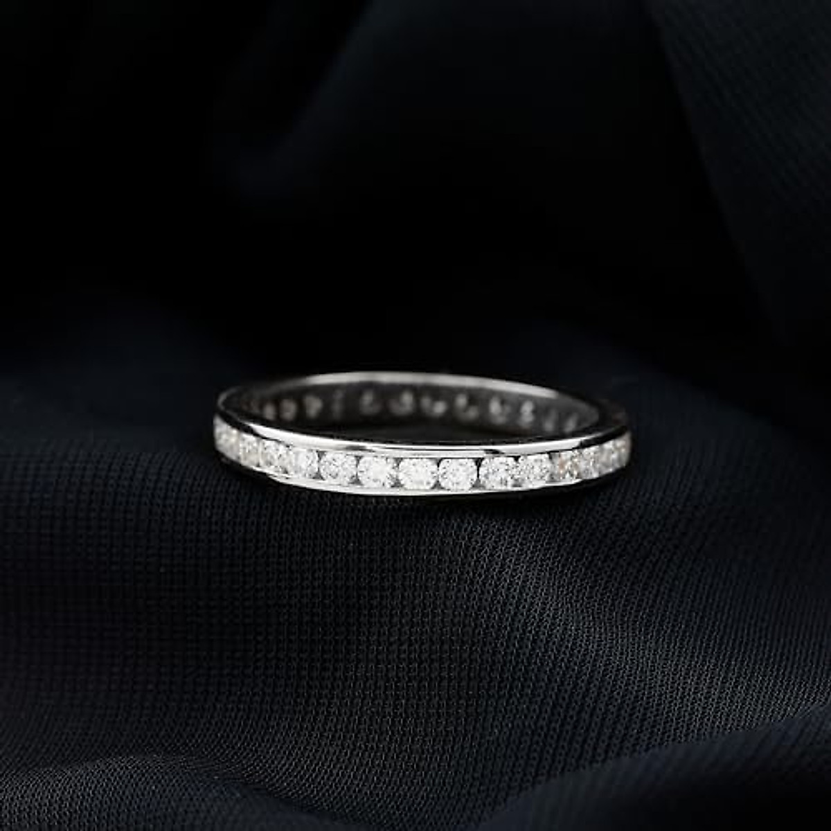 Rosec Jewels Certified Moissanite Full Eternity Ring for Women, 2.25 CT, D-VS1 Quality, Diamond Moissanite Wedding Band, 14K White Gold, Size:US 8.50