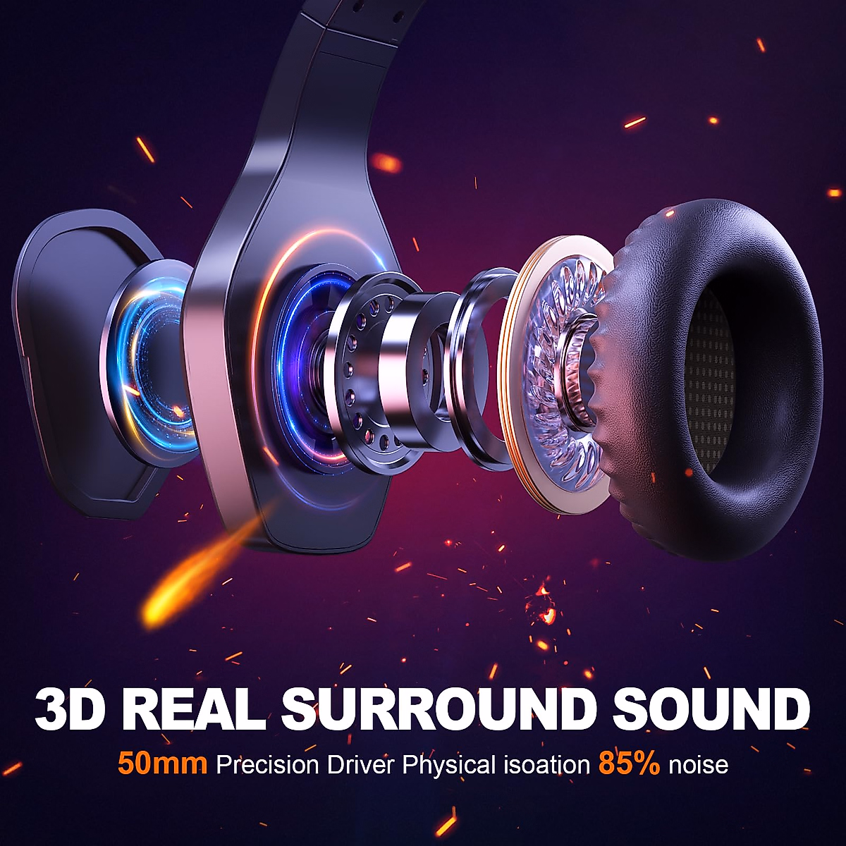 Krysenix PG1 Gaming Headset with Microphone for PS4, PS5, PC, Switch, Xbox, Gaming Headphones with RGB Light, Computer Headset with Mic & 3.5mm Jack