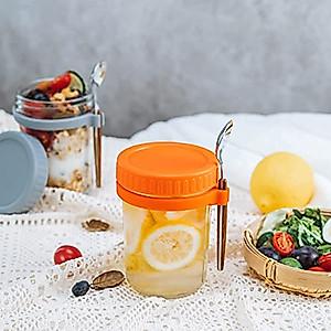 SMARCH Overnight Oats Jars with Lid and Spoon Set of 2, 16 oz Large Capacity Airtight Oatmeal Container with Measurement Marks, Mason Jars with Lid for Cereal On The Go Container (Emerald Green)