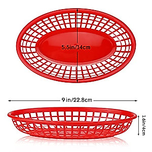GothaBach 24 Pack Fast Food Baskets, Plastic Fast Food Restaurant Baskets, Bread Fry Baskets Serving Tray for Hot Dogs, Chicken, Burgers, Sandwiches, Fries (Red)