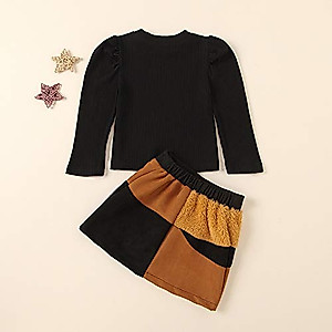 Daitu Newborn Baby Girl Outfits Long Sleeve Solid Sweater Tops + Button Mini Skirt 2-Piece Clothes Set (Black, 7-8 Years)