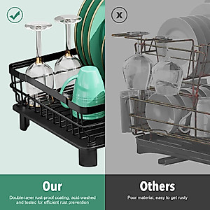 MOUKABAL Dish Drying Rack, Dish Rack,Dish Racks for Kitchen Counter,Dish Drainer with Removable Utensil Holder,Dish Drying Rack with Drainboard and Swivel Spout(Black)