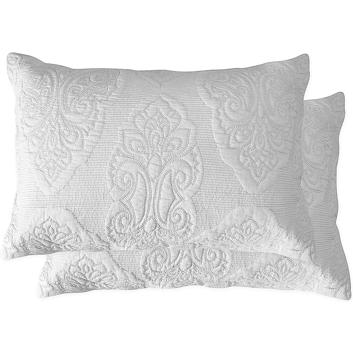 Brandream White Paisley Quilted Pillow Shams King Size Pillow Cases Set of 2 100% Cotton Soft Decorative Pillow Covers