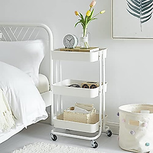 Urban Lifestyle Plastic 3 Tier Rolling Storage Cart, White