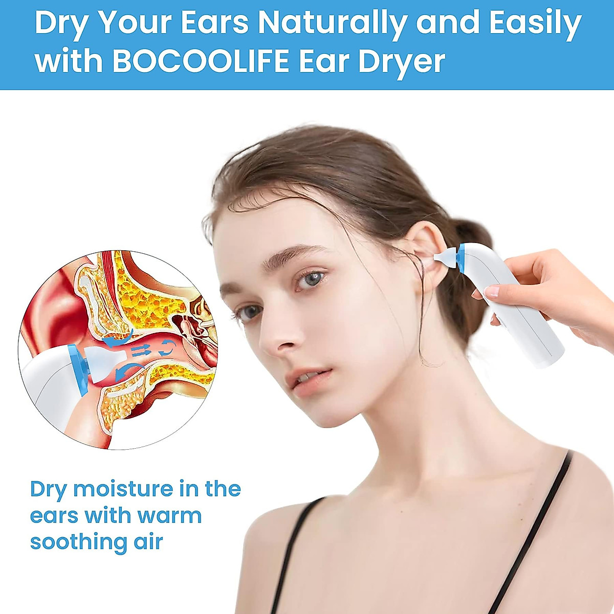 BOCOOLIFE Ear Dryer Ear Blow Dryer Swimming Ear Moisture Swimmers Ear Drier Swim Ear Blower Electronic Ear Water Remover Rechargeable Battery Operated Ear Fluid Remover Ear Dryer for Swimmers Dry Ears