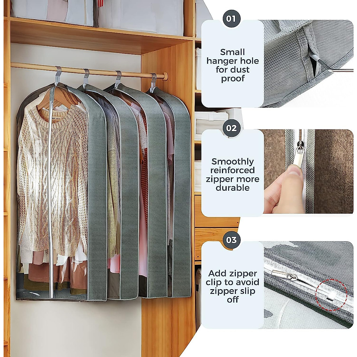 4 pack 40" Clear Garment Bags for Hanging Clothes, Suit Bags for Closet Storage, Clothing Storage, Garment Bags for Travel Covers with 4" Gussets for Coats, Shirts, Jackets, Sweater