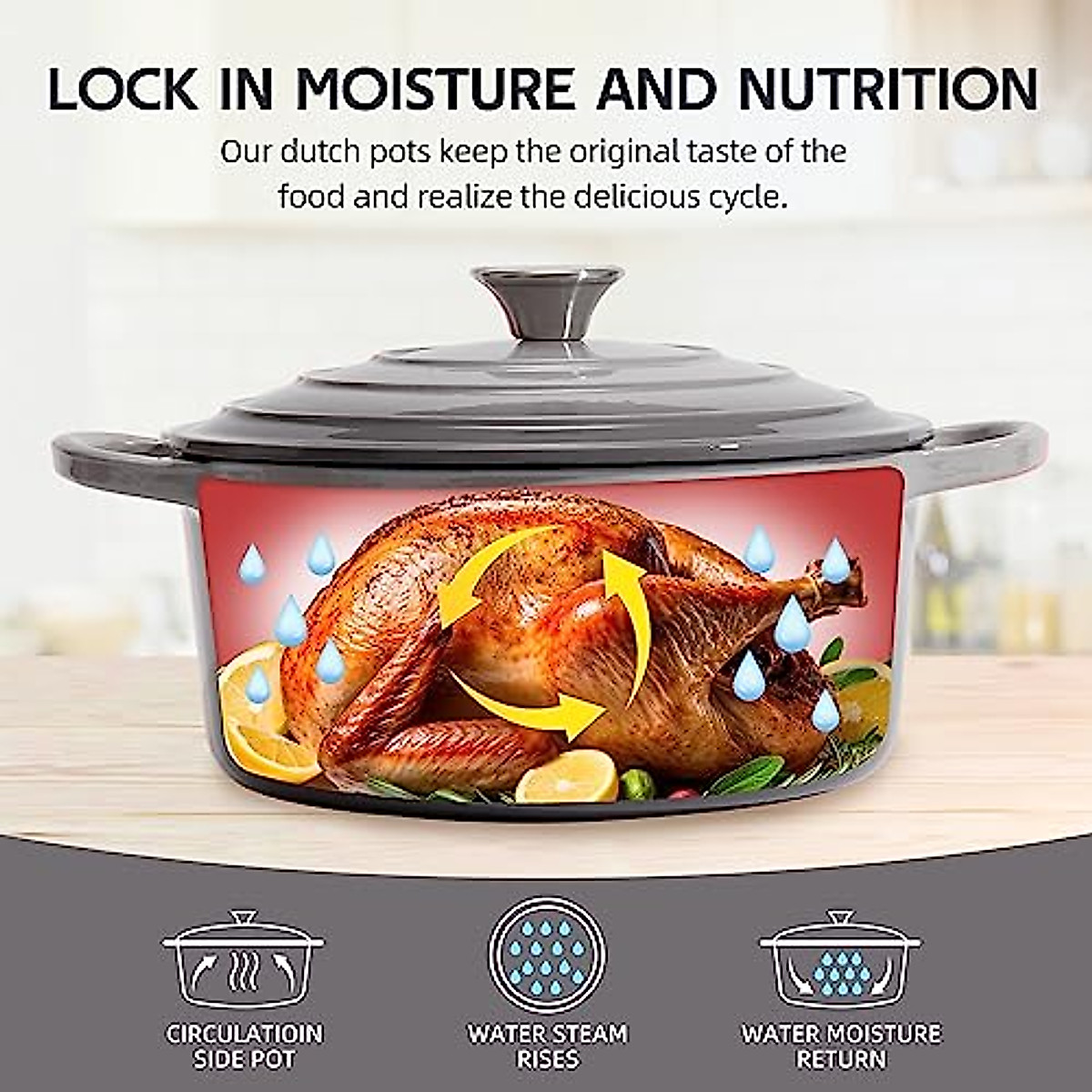 Alathote 6 Quart Enameled Cast Iron Dutch Oven with Lid - Big Dual Handles - Oven Safe up to 500°F - Classic Round Pot for Versatile Cooking Light Gray