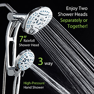 AquaCare As-Seen-On-TV High Pressure Handheld/Rain 80-mode 3-way Shower Head Combo with Adjustable Arm - Anti-clog Nozzles, Tub & Pet Power Wash, 6 ft. Stainless Steel Hose, All Chrome Finish