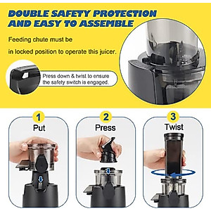 CRANDDI Super Mini Juicer Machines, 110v, 100w Slow Masticating Juicer Easy to Clean, Cold Press Juice Extractor with Brush and Reverse Function for Fruit Vegetable Juice, M-228 Black