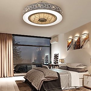 Ceiling Fan Light, Enclosed Round LED Dimmable Ceiling Lighting Fan with Invisible Blades,Semi Flush Mount Low Profile Fan W/Remote Control for Bedroom Office Living Room Children's Room 110V