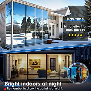 Coavas One Way Privacy Window Film,Reflective Home Glass Mirror Tint See Out Not in,Heat UV Blocking Static Cling for Office Front Door Daytime Privacy Covering, Blue-Silver,17.5x78.7 in