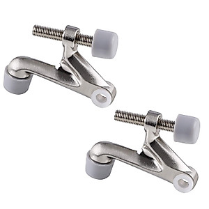 Triumph Hardware 2 Pack Hinge Pin Door Stopper,Adjustable Heavy Duty Door Stopper 2-3/8"x15/16”,Brushed Satin Nickel,with Black Rubber Bumper Tips