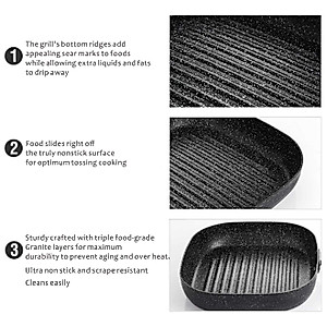 Tafond 9 Inch Deep Square Grill Pan,for Griddle Steak, Aluminum Steak Skillet with Non-Stick Coating, Suitable for Cooktop Dishwasher