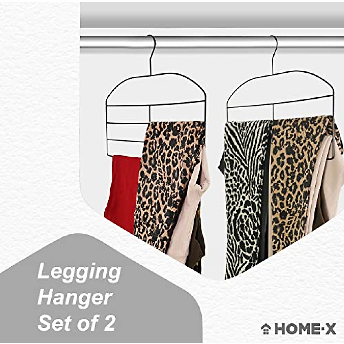 HOME-X Set of 2 Space-Saving Legging Hangers for Closet, Iron Organizer Hangers, Hang 6 Leggings, Yoga and Stretch Pants on One,15 ¼” L x 12 ¾” W, Black
