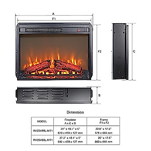 23 inch Electric Fireplace Insert, Ultra Thin Heater with Log Set & Realistic Flame, Remote Control with Timer, Overheating Protection
