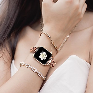 ValuEssentia Watch Band Compatible With Apple Watch for iWatch Series 8 7 6 5 4 3 SE, Fashion Chain Bracelet For Smart Watch, Cowboy Chain Style Watch Band for Women (38mm-41mm) Rose Gold