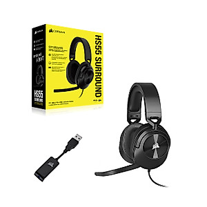 Corsair HS55 Surround Gaming Headset (Leatherette Memory Foam Ear Pads, Dolby Audio 7.1 Surround Sound on PC and Mac, Lightweight, Omni-Directional Microphone, Multi-Platform Compatibility) Carbon