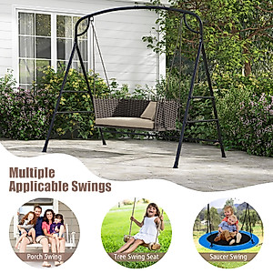 Tangkula Metal Swing Frame, Porch Swing Stand with Extra Side Bars, Heavy Duty Swing Frame Outdoor for Swing, Hammock, A-Frame Swing Stand Frame Outdoor for Lawn, Garden, Backyard