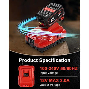 TOMORTOOL 2-Pack 18V 6.5Ah Replacement for Milwaukee M-18 Battery and 1 Charger(red)