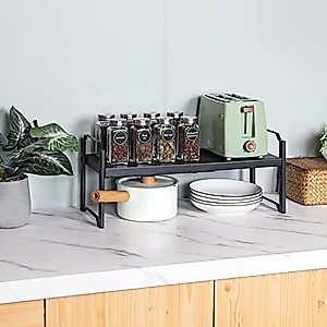 X-cosrack Expandable Shelf for Kitchen Cabinet, Adjustable Cabinet Shelf Organizers for Kitchen Counter, Cabinet Countertop Shelf Rack Organizer, Adjustable Length Height, Stackable Design(Set of 1)
