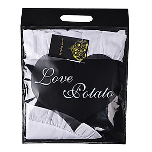 Love Potato Cute Sweet Retro Frilly Aprons for Girl Women's Kitchen Cooking Cleaning Maid Costume with Pocket (Black and White)