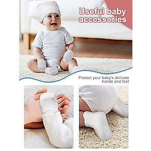 Geyoga Newborn Baby Hat Bear Ears Mittens and Socks Set for 0-6 Month(Multicolor,6 Set)