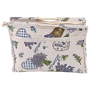 Knitting Bag, Woven Fabric Yarn Tote Project Organizer Portable Storage Bag with Wood Handle for Knitting Needles, Yarn and Crochet Supplies (Flower)