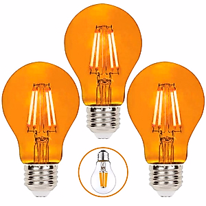 3 Pack A19 Filament LED Orange Light Bulbs – E26 Base 8W 75 Watt Equivalent Vintage LED Orange Bulb LED Decorative Lighting Orange LED Bulb for Party Decoration, Porch, Home, Halloween Light Bulbs