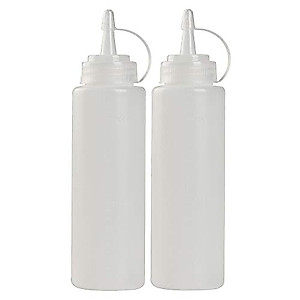 CHILDHOOD 8 oz Squeeze Squirt Condiment Bottles with Cap - Transparent Plastic - for Ketchup Salad dressing Mustard Olive Oil set of (2)