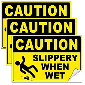 Caution Slippery When Wet Sign - 4 x 6 Wet Floor Signs 3 Pack - Wall Caution Stickers Wet Floor Sign - Wet Floor Signs Commercial