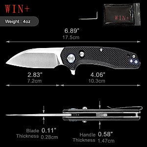WIN+ Pocket Knife, Folding Knife with Button Lock, EDC Knife with Axis Lock and Ball Bearing, D2 Tactical Knife with G10 Handle, Survival Knives for Camping W3435 (A-Black-G10)